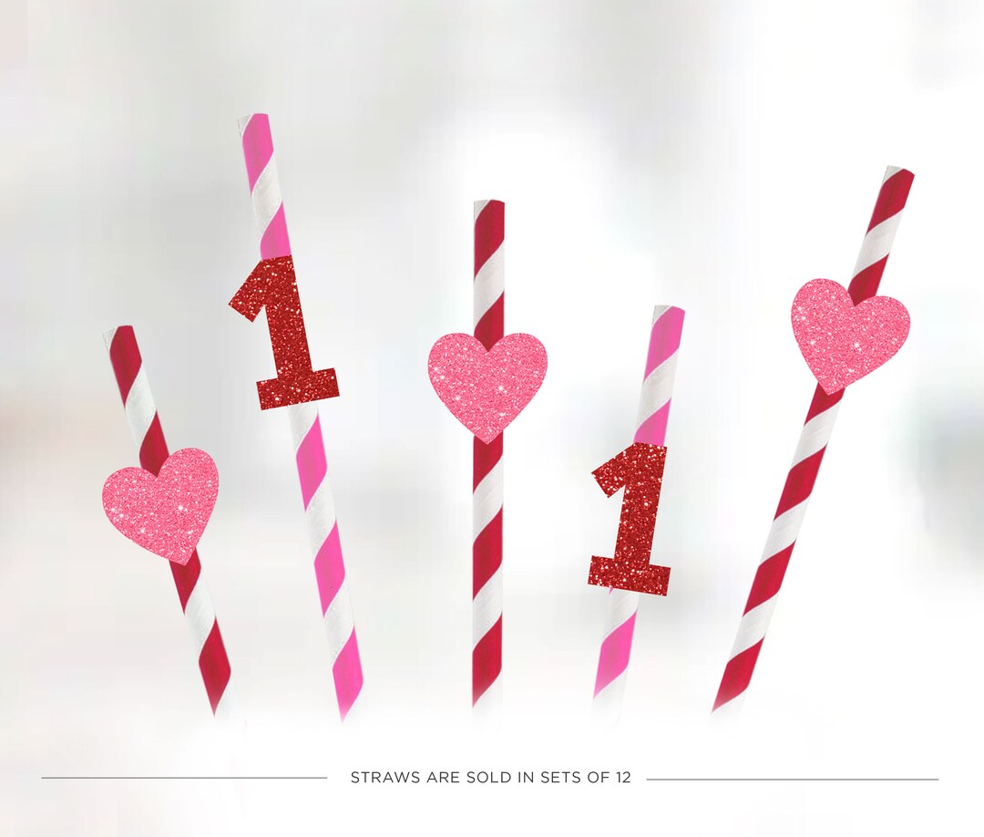 12 Valentine's Day Paper Straws, Valentines Day First Birthday ...