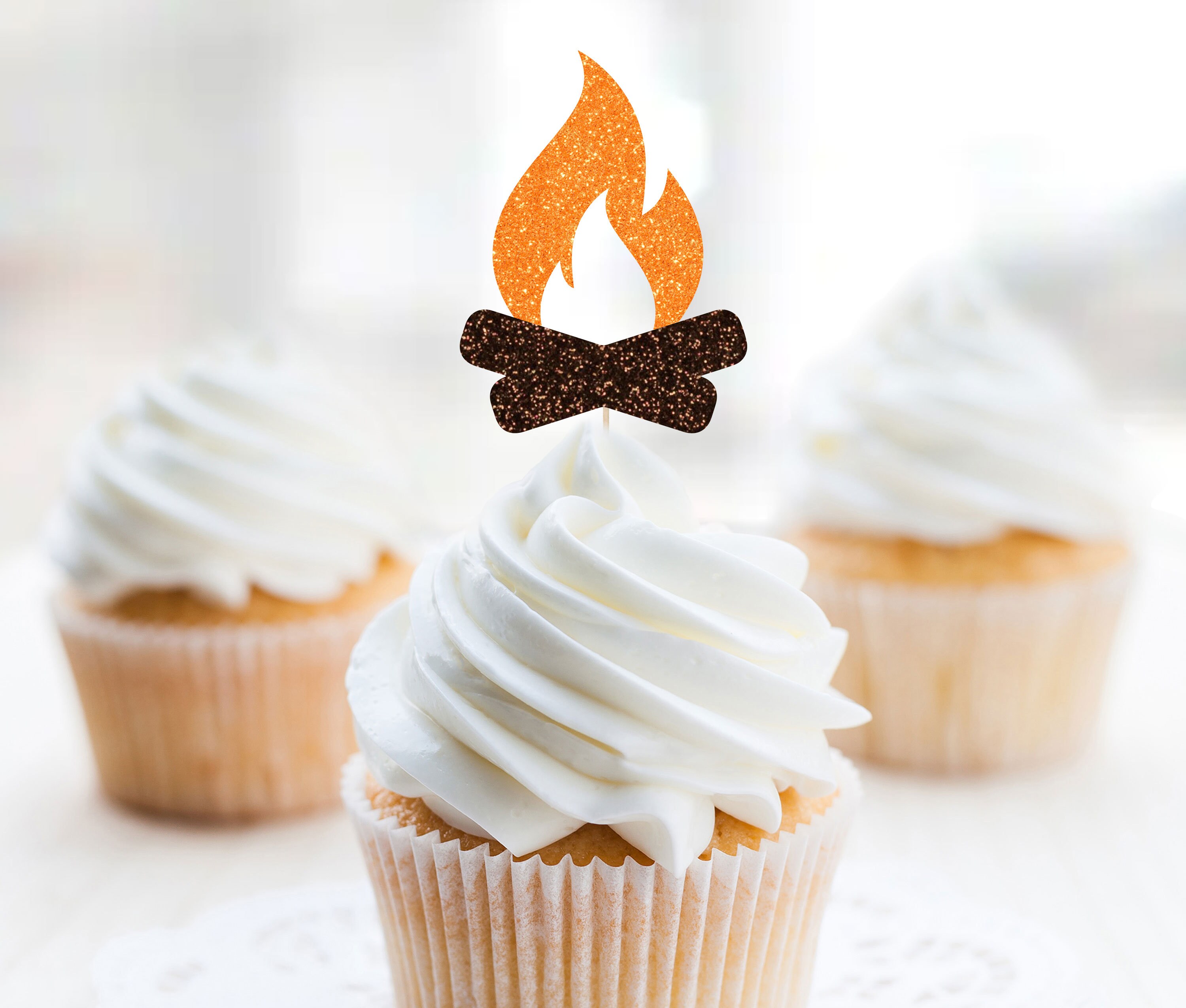 Campfire Cupcake Topper Set, Fire Cupcake Topper, Little Camper Theme ...
