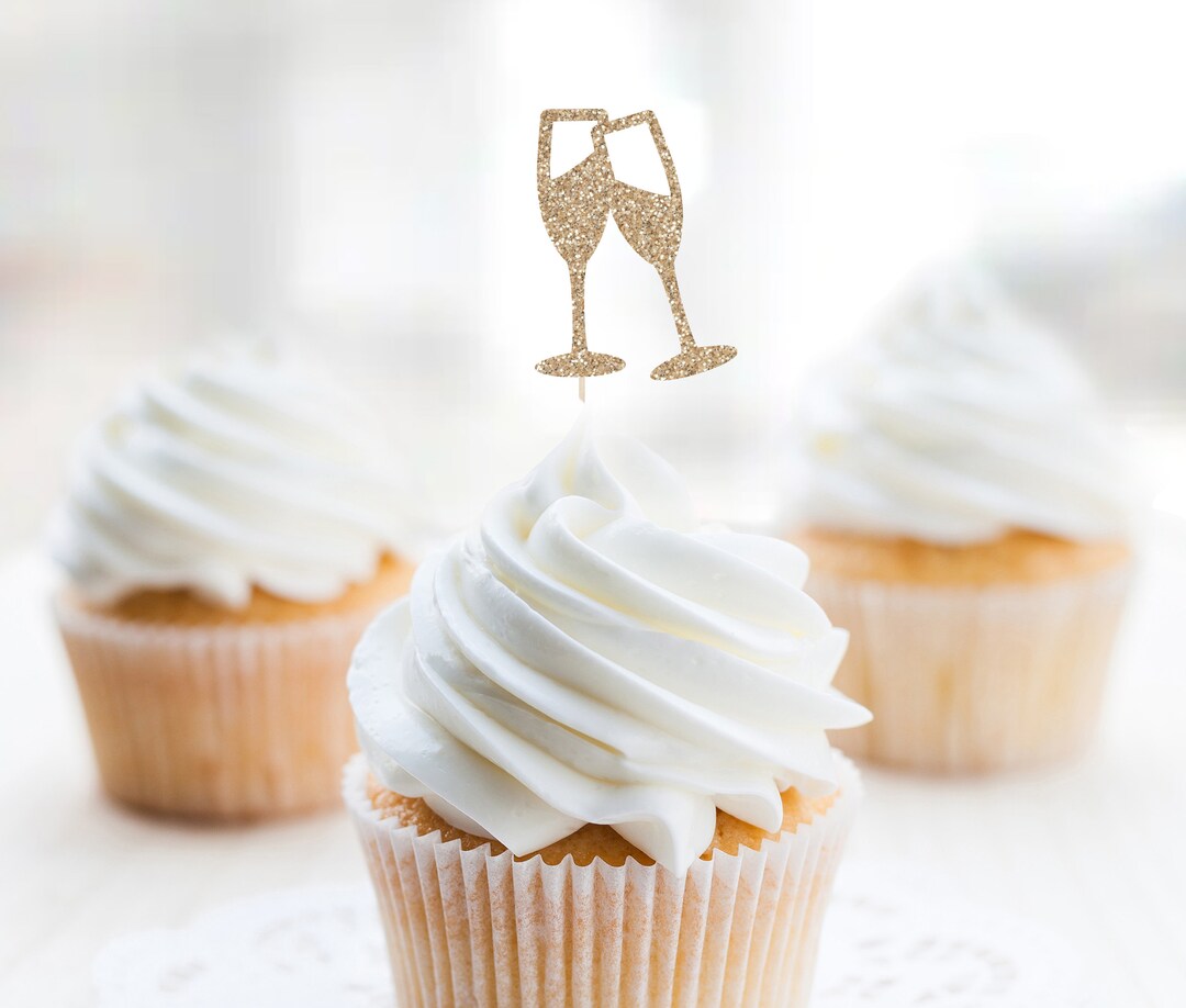 Champagne Glasses Cupcake Toppers, Champagne Flutes, Engagement Party ...