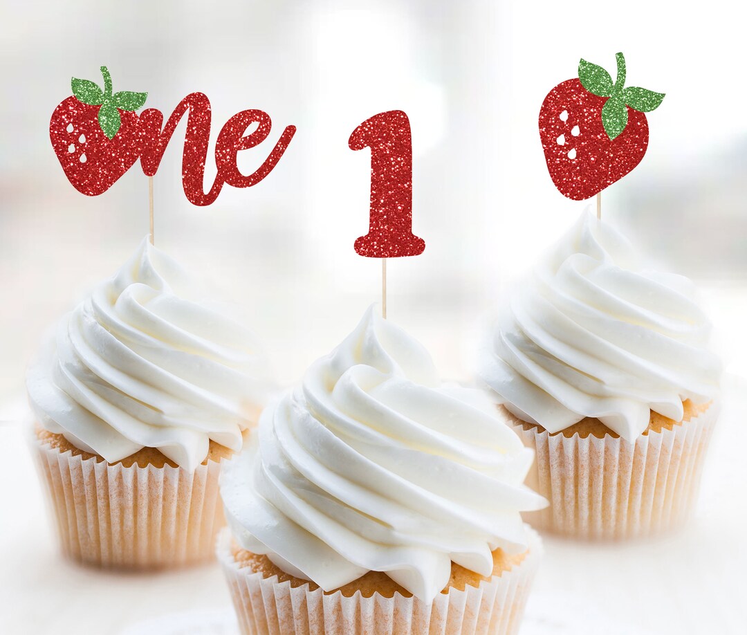 Berry First Birthday Cupcake Topper Set, Berry ONE Cupcake, Strawberry ...