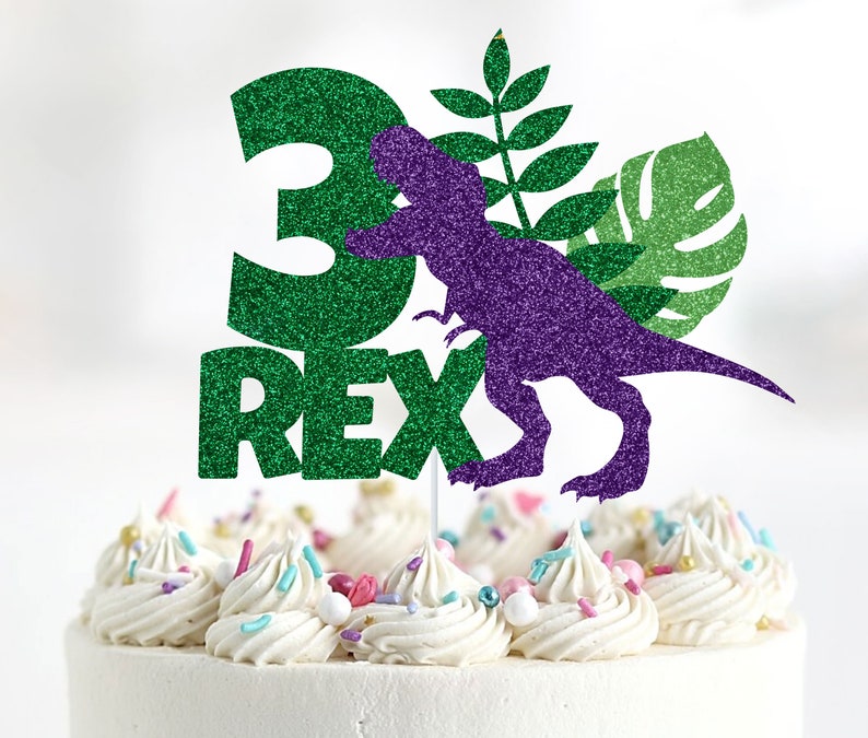 3 Rex Dinosaur Cake Topper, Glitter Birthday Party Decor - Etsy