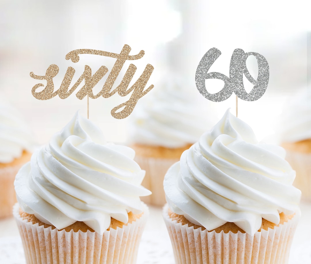 60th Birthday Glitter Cupcake Toppers, Any Age - Etsy