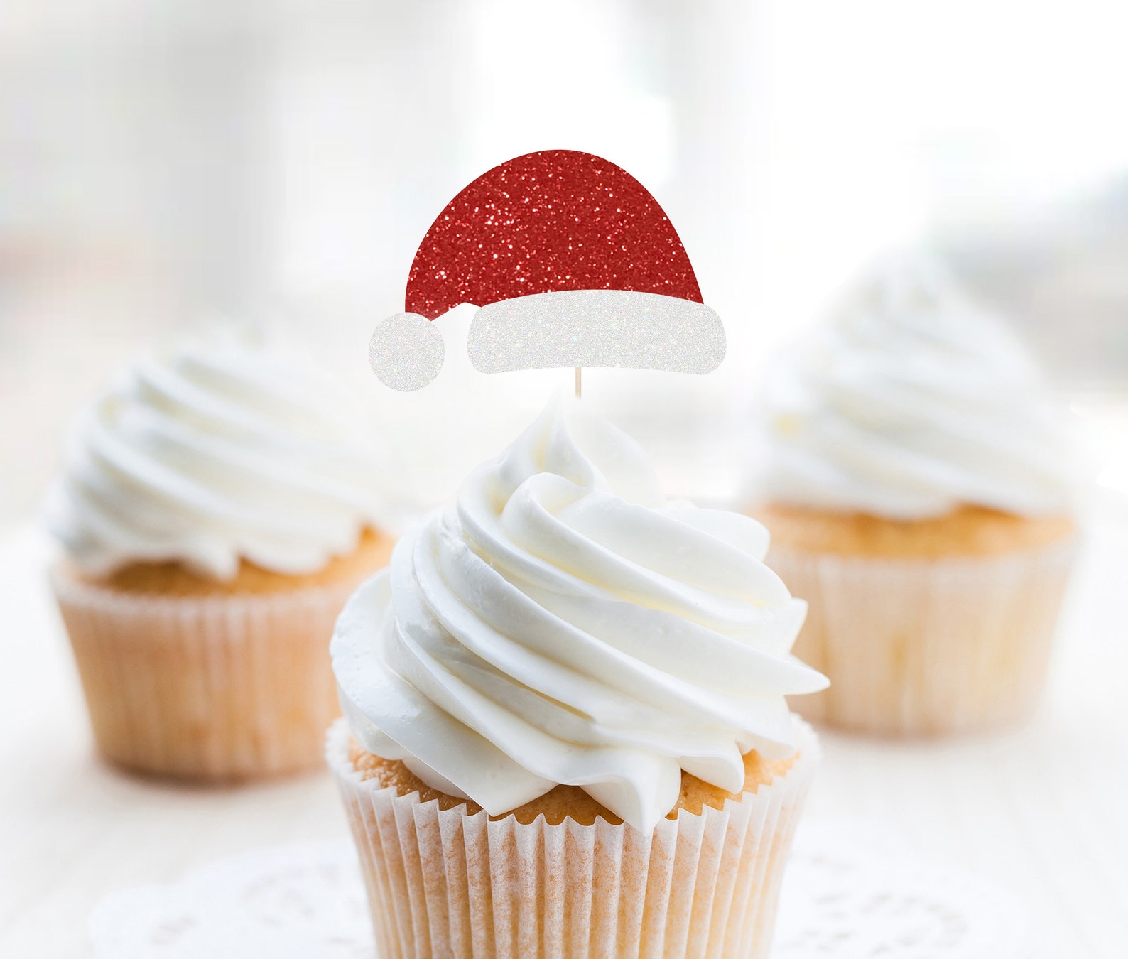 Christmas Cupcake Toppers, Holiday Cupcake Toppers, Santa Hat Cupcake ...