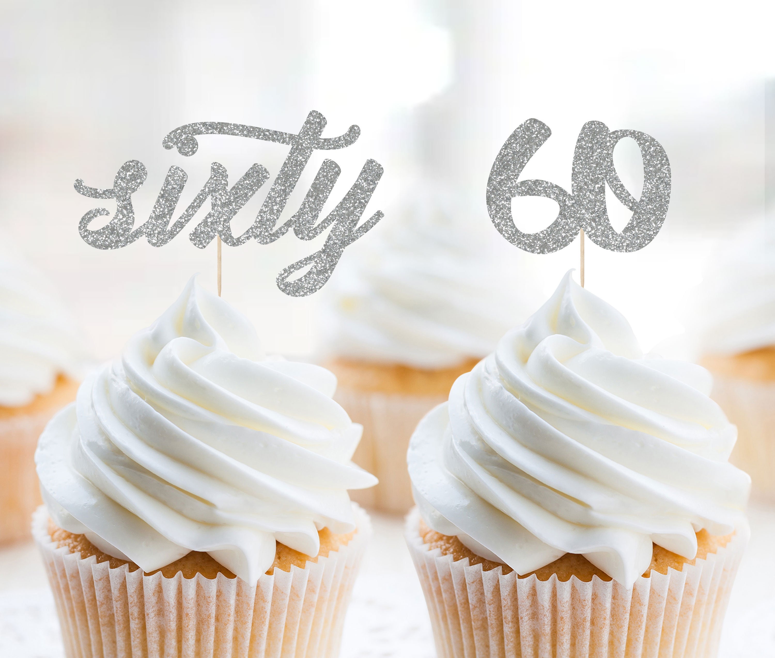 60th Birthday Cupcake Toppers 60 Toppers 60 and Fabulous - Etsy