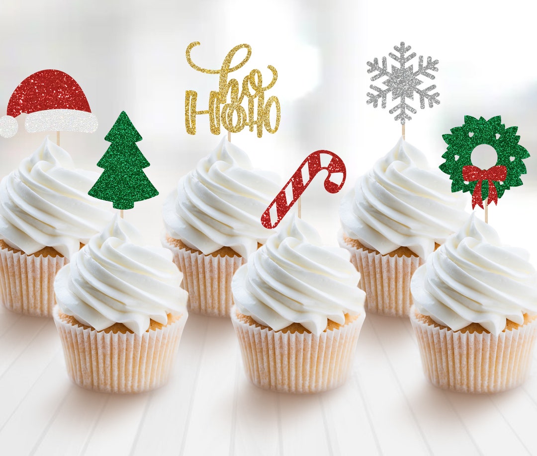 Christmas Cupcake Toppers, Holiday Cupcake Toppers, Santa Hat Cupcake ...