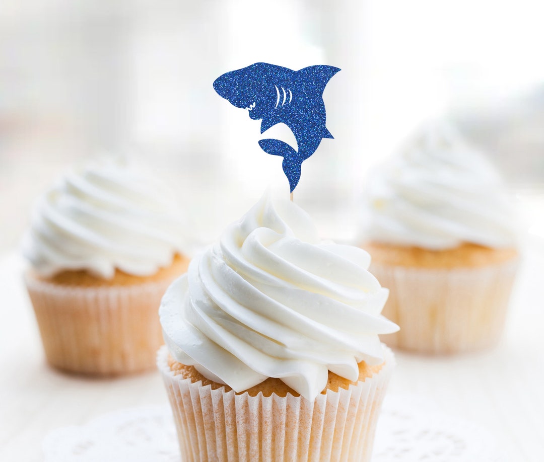 Shark Cupcake Topper, Glitter Under the Sea Birthday Decor - Etsy
