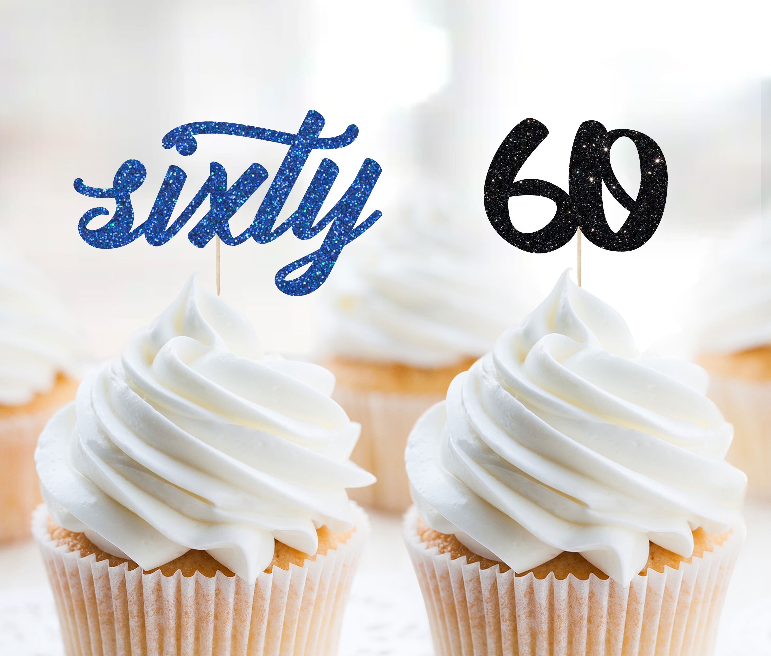 60th Birthday Cupcake Toppers 60 Toppers 60 and Fabulous - Etsy