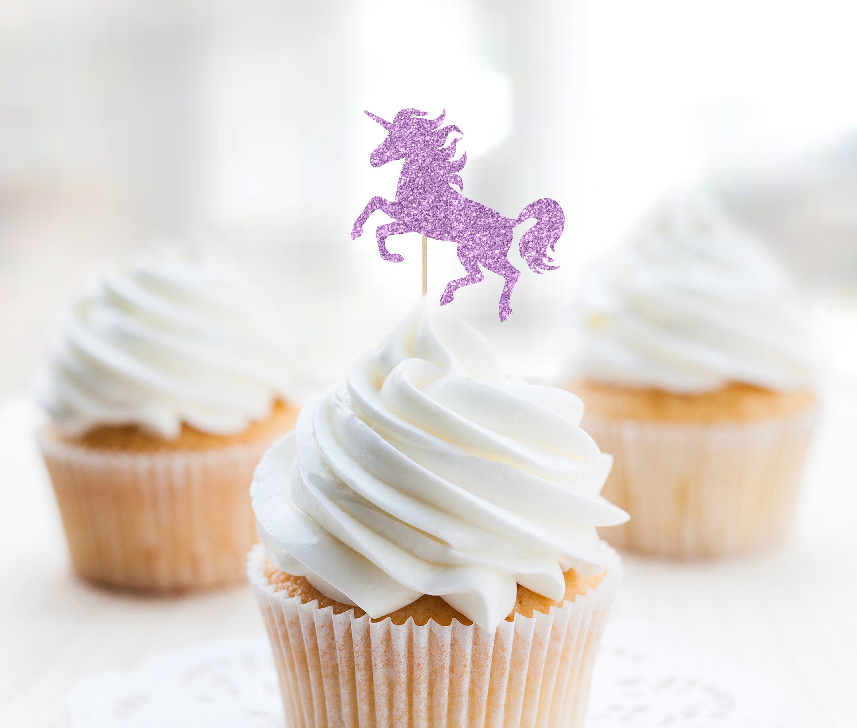 Unicorn Glitter Cupcake Topper Set, Rainbow Party Decor - Etsy