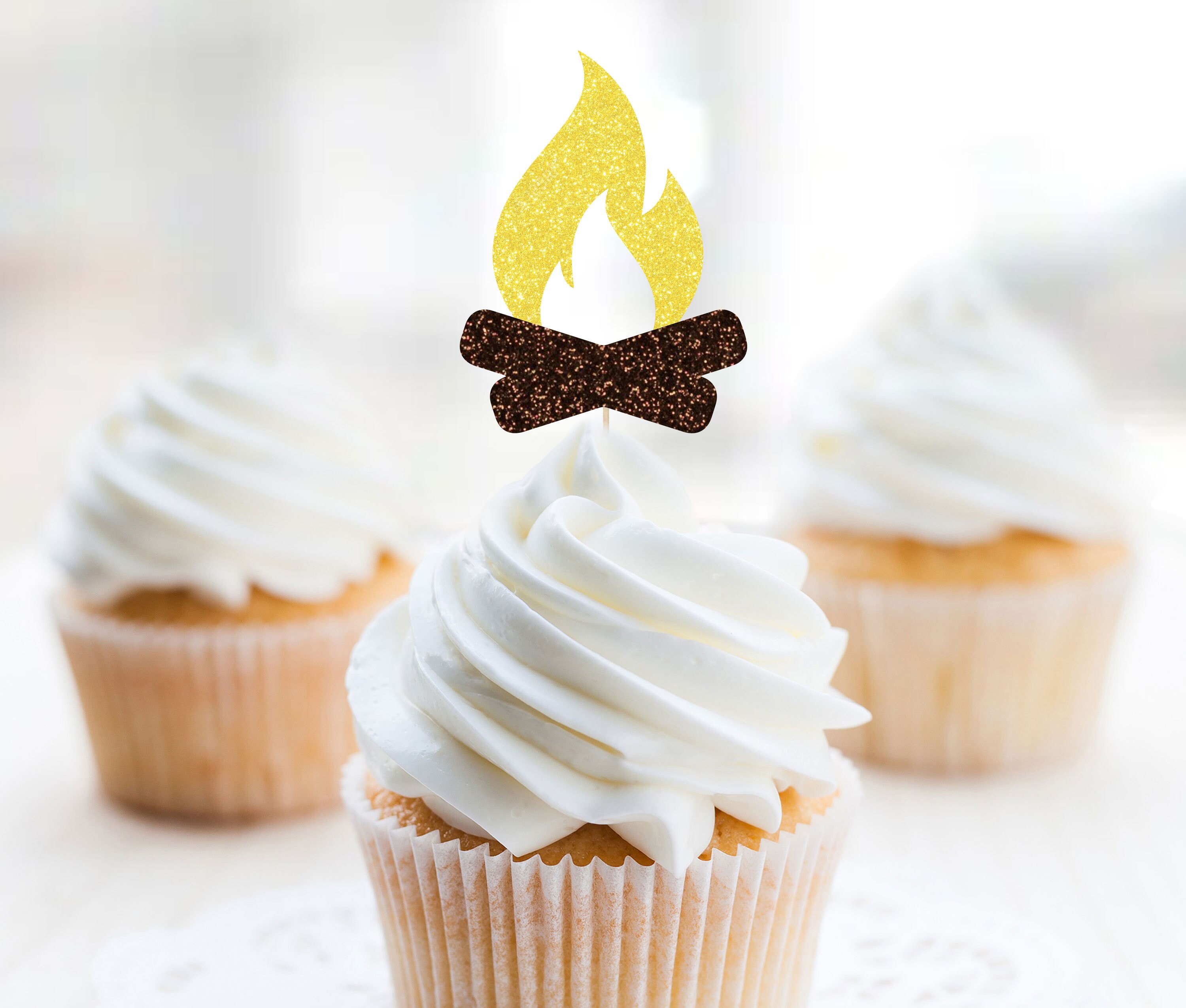 Campfire Glitter Cupcake Topper Set, Camping Theme - Etsy