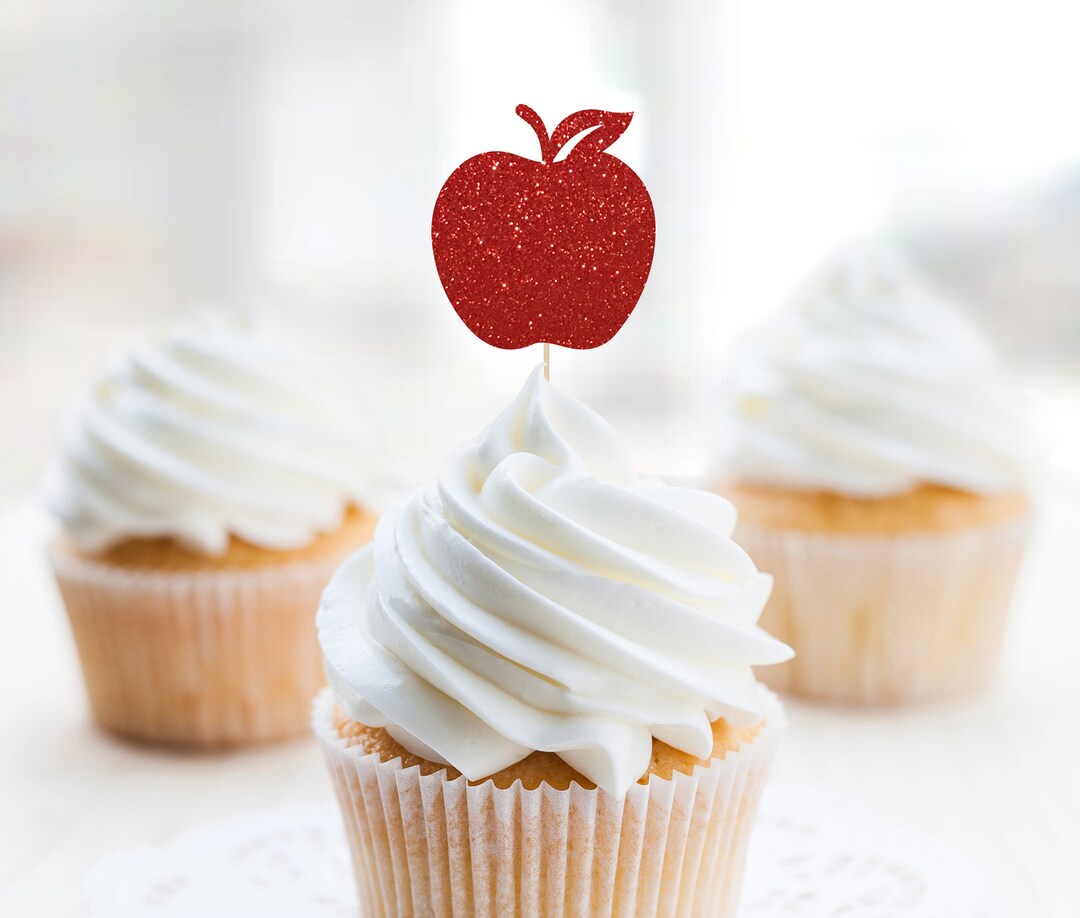 Apple Glitter Cupcake Topper, Back to School Party Decoration - Etsy
