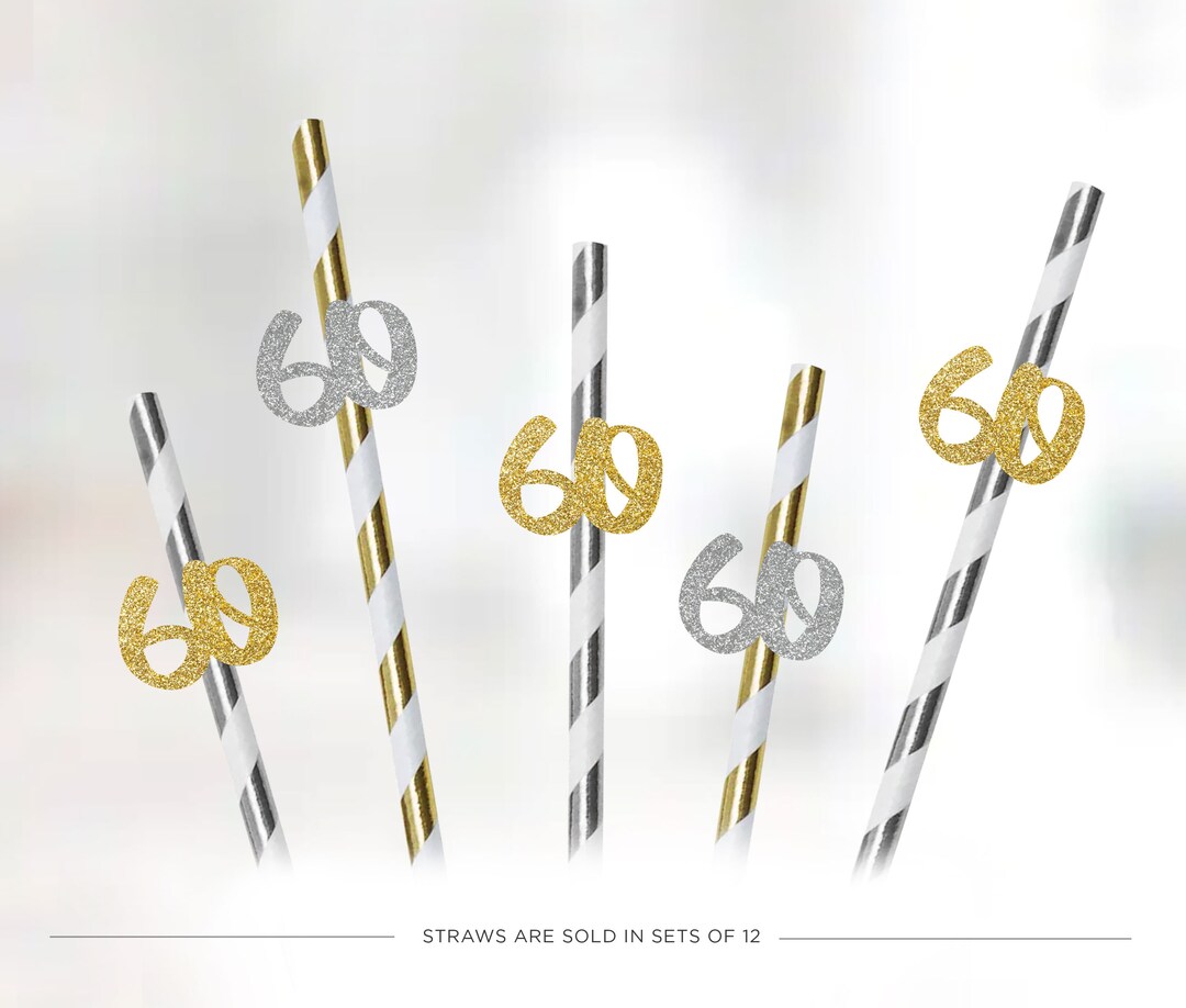 12 60 Straws 60th Birthday Straws Striped Paper - Etsy