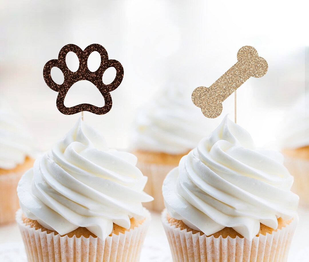 Dog Paw and Bone Glitter Cupcake Toppers, Puppy Birthday - Etsy