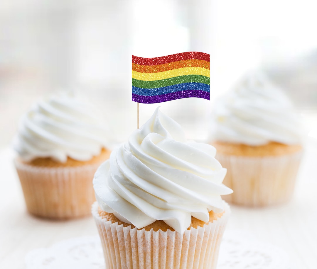 Pride Flag Glitter Cupcake Toppers, LGBTQ Birthday Decor - Etsy
