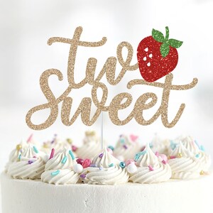 Two Sweet Glitter Cake Topper, Strawberry 2nd Birthday Party - Etsy