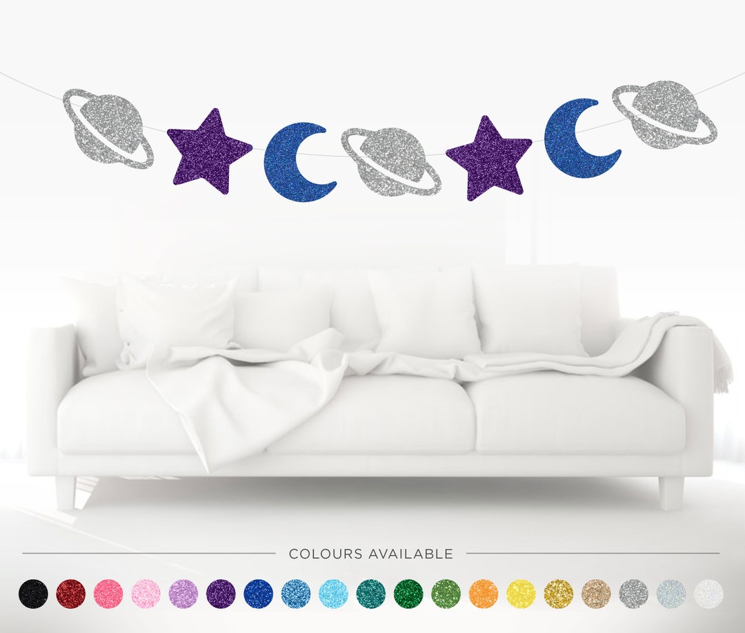 Space Themed Banner, Planets and Stars Banner, Two the Moon Banner ...
