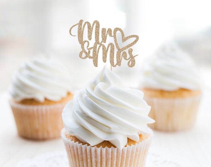Mr & Mrs Cupcake Toppers, Wedding Cupcake Toppers, Engagement Cupcake ...