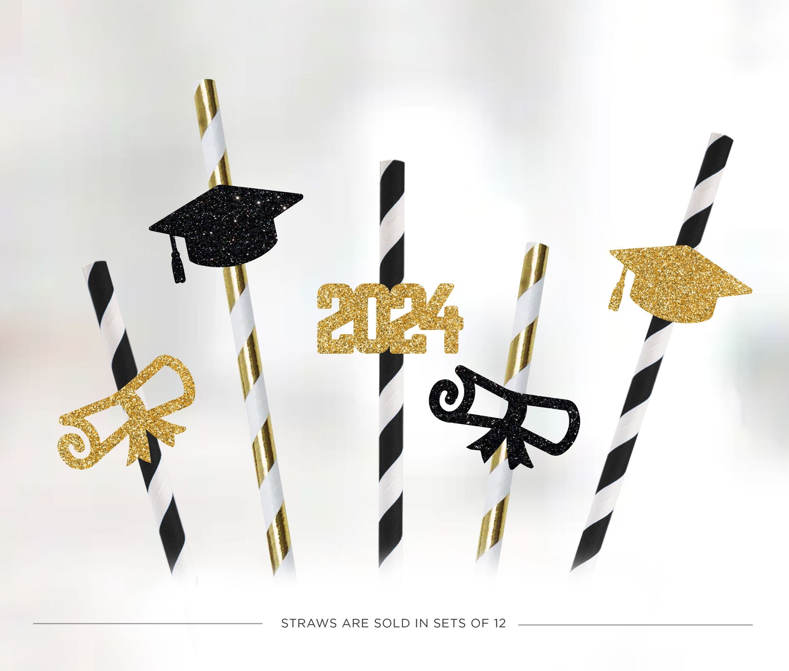 Graduation Paper Straws, Grad Cap & Diploma, Class of 2024 (set of 12 ...