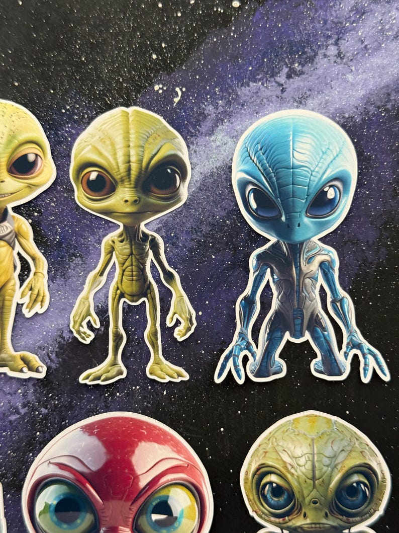 Alien Sticker Set, Set of 9 Alien Stickers, Roswell/gift Wrap, Custom ...