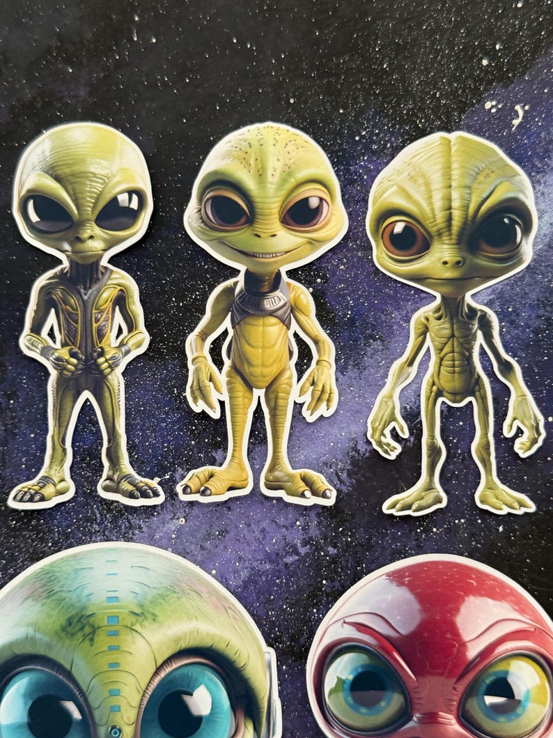 Alien Sticker Set, Set of 9 Alien Stickers, Roswell/gift Wrap, Custom ...