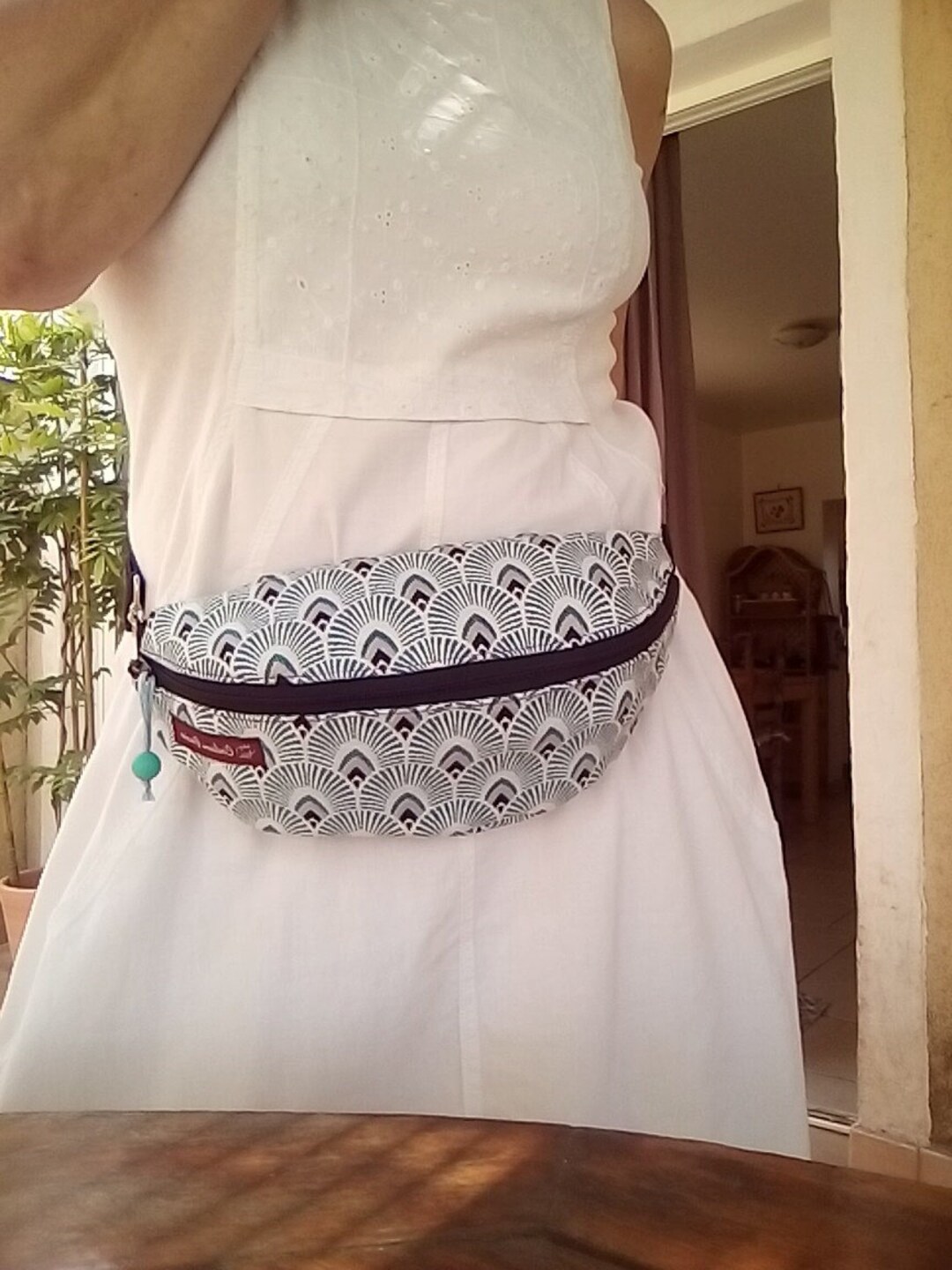 Women's Fanny Pack in Jacquard Fabric, Blue Japanese Pattern Women's ...