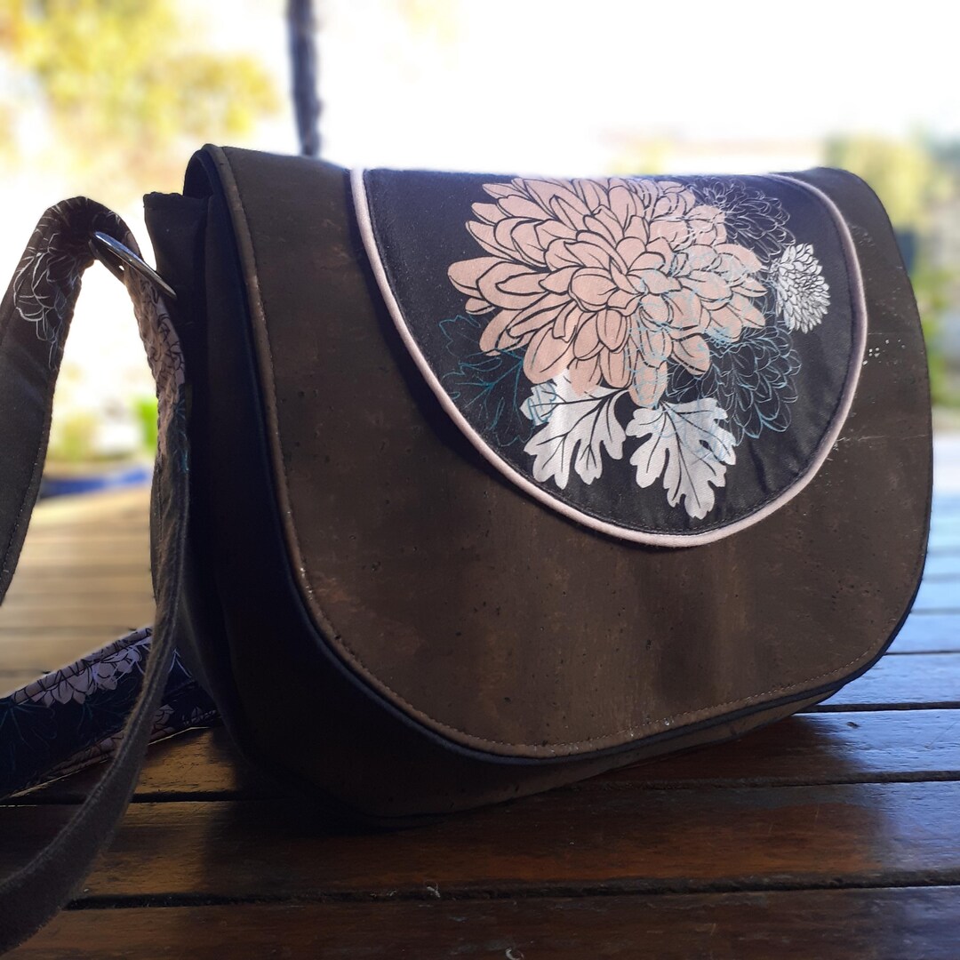 Brown Cork Women's Shoulder Bag, Floral Fabric Flap Messenger Bag ...