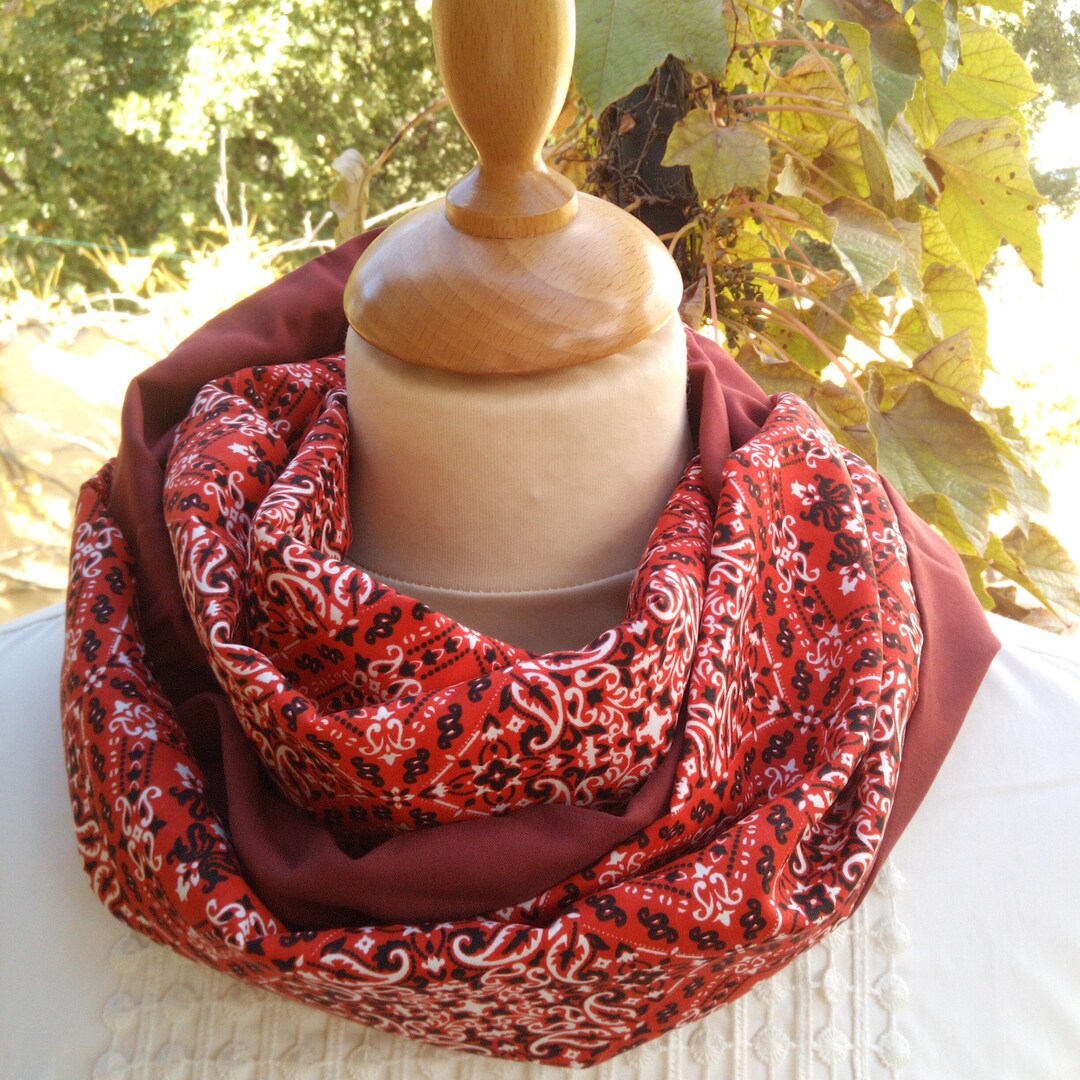 Women's Scarf in Viscose Fabric, Light Red and Black Choker, Boho Half ...