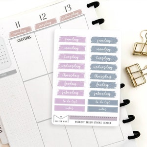 Weekday Stickers Watercolor Brush Header Stickers Decorative Planner ...