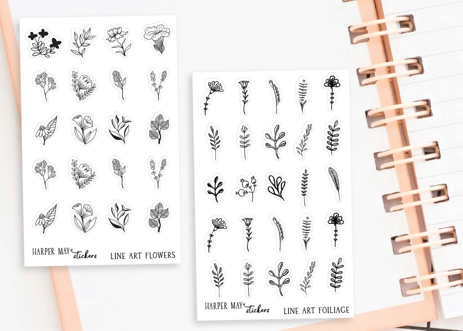 Foiled Line Art Flower Stickers Flower Planner Stickers | Etsy