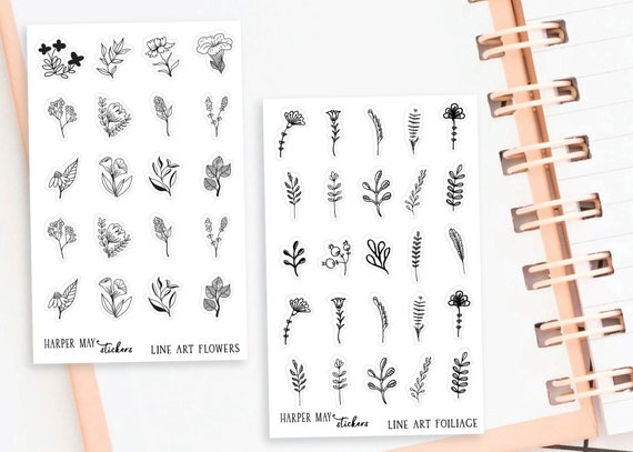 Foiled Line Art Flower Stickers Flower Planner Stickers | Etsy