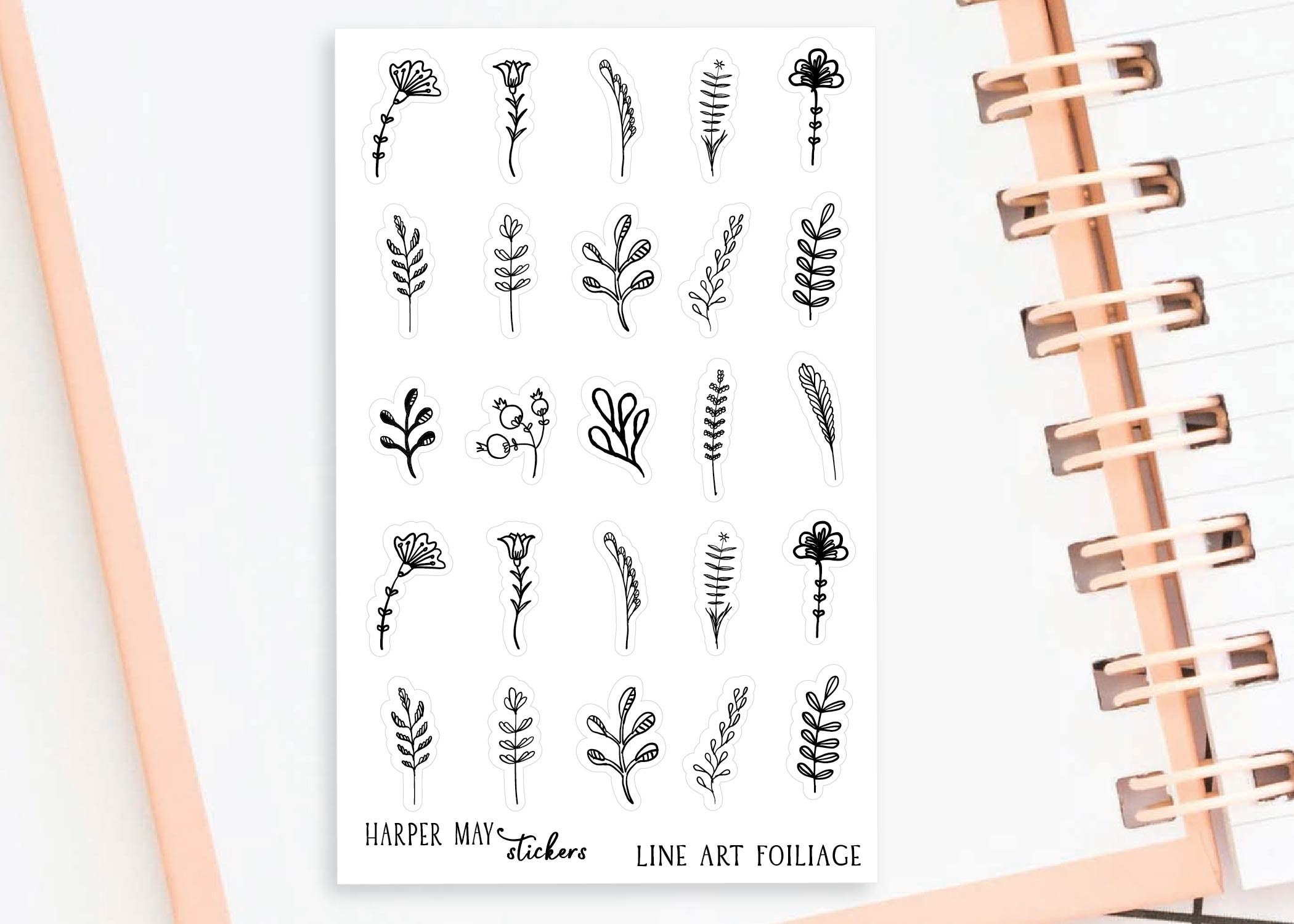 Foiled Line Art Flower Stickers | Flower Planner Stickers, Decorative ...