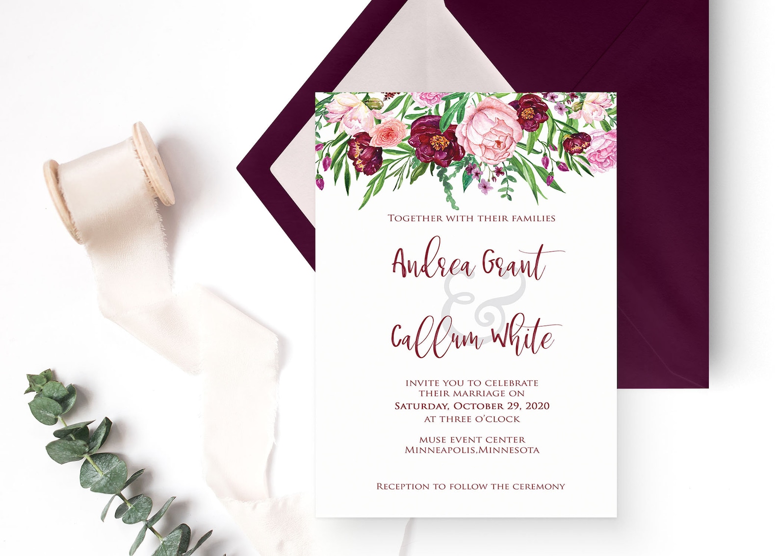 Burgundy Wedding Invitation SAMPLE - Etsy