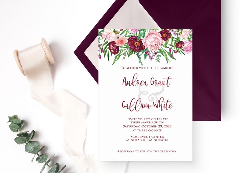 Burgundy Wedding Invitation SAMPLE | Etsy