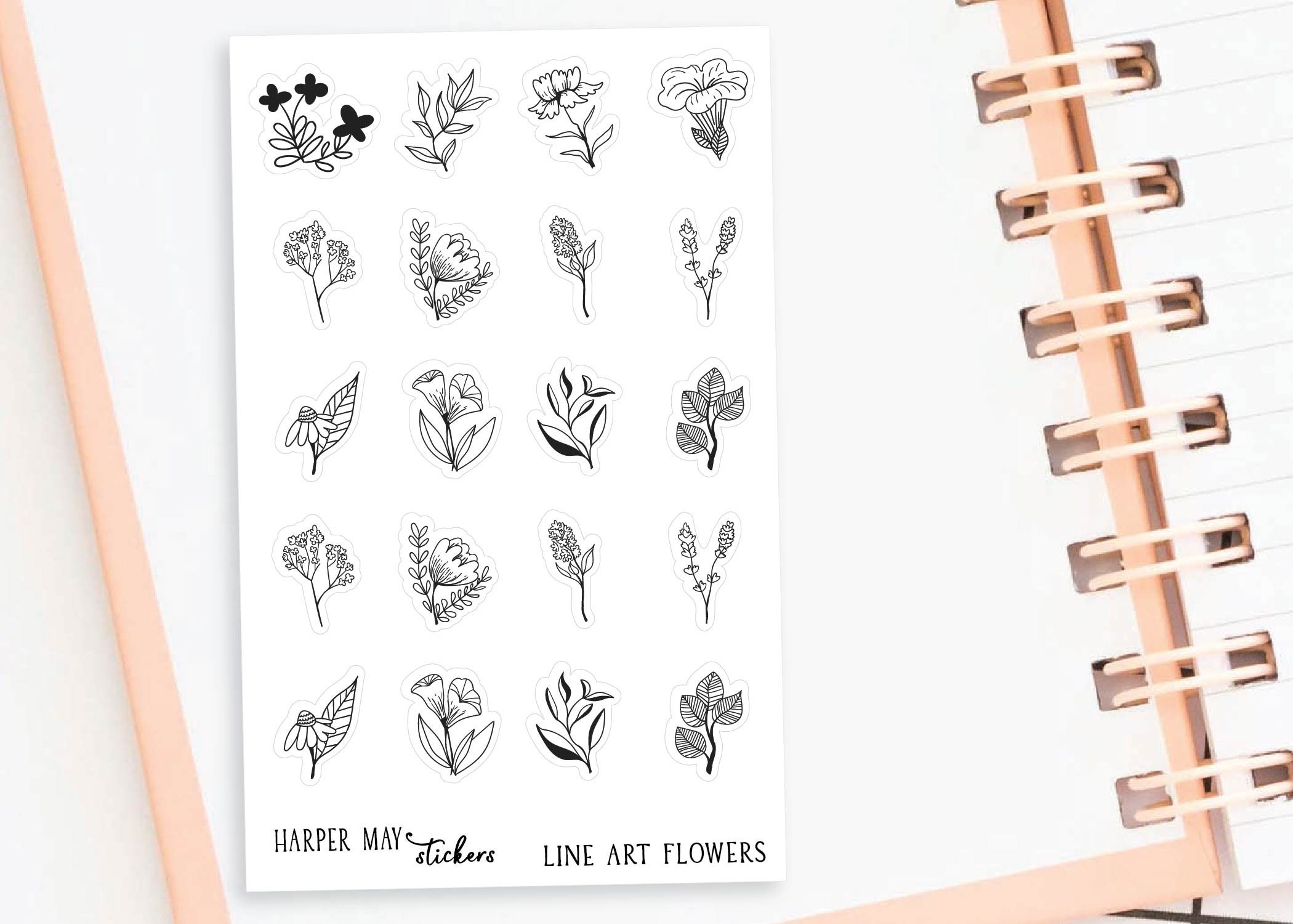 Foiled Line Art Flower Stickers Flower Planner Stickers - Etsy
