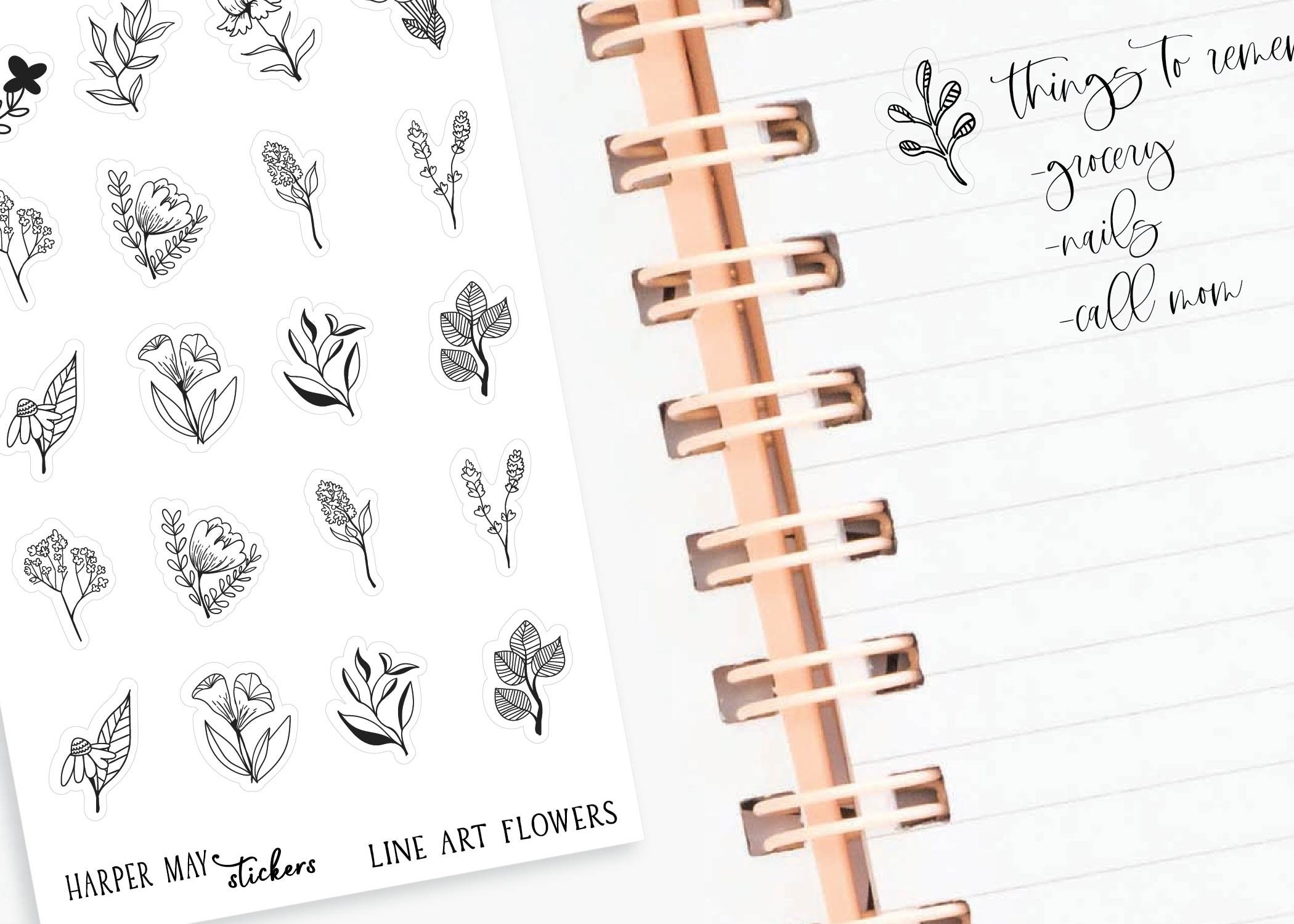 Foiled Line Art Flower Stickers Flower Planner Stickers | Etsy