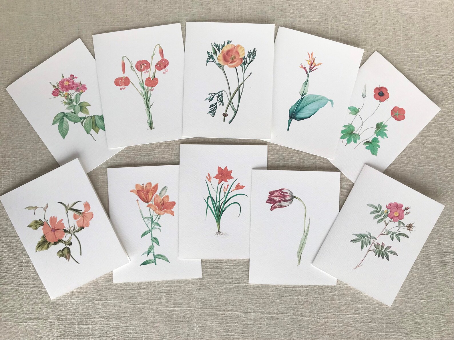 Variety 10 Bright Cards With Envelopes Blank Flower Cards | Etsy