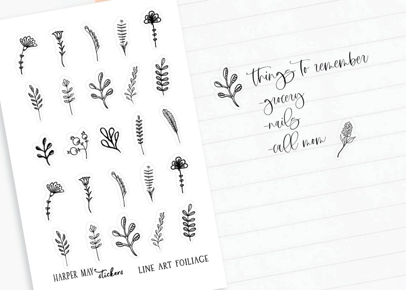 Foiled Line Art Flower Stickers Flower Planner Stickers - Etsy