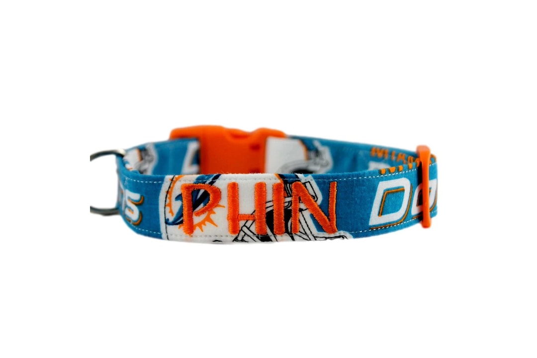 NFL Miami Dolphins Dog Collar, Teal Pet Collar, Orange Collar, Football ...
