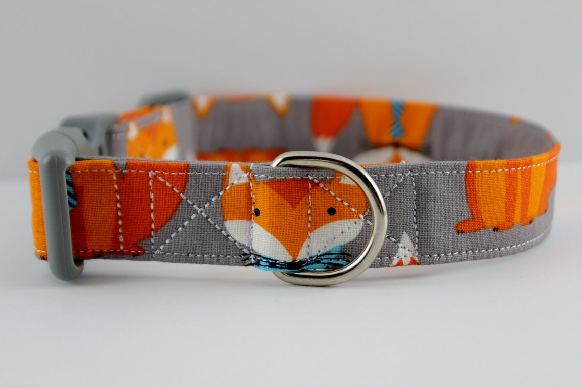 Smart Fox Collar, Fox Dog Collar, Gray Collar, Boy Collar, Custom ...