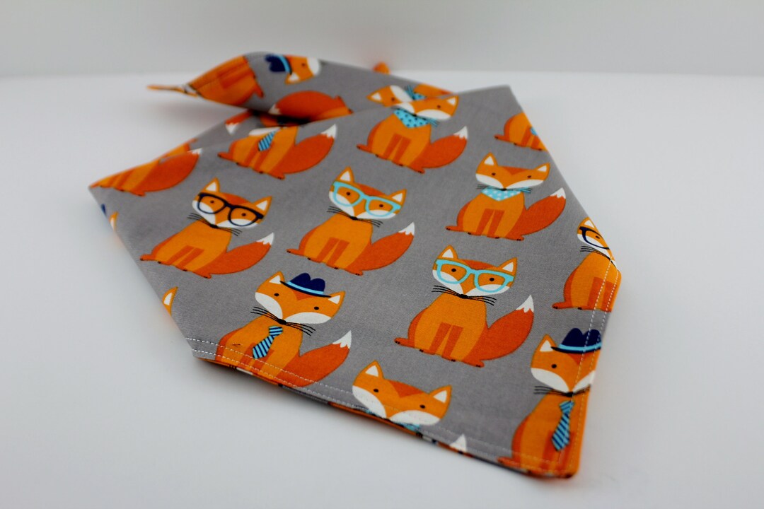 Smart Fox Bandana, Pet Bandana, Gray Bandana, Fox Dog Bandana, Orange ...