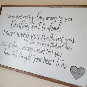 Thousand Years | Christina Perri | Song Lyric | Large Framed Wood Sign ...