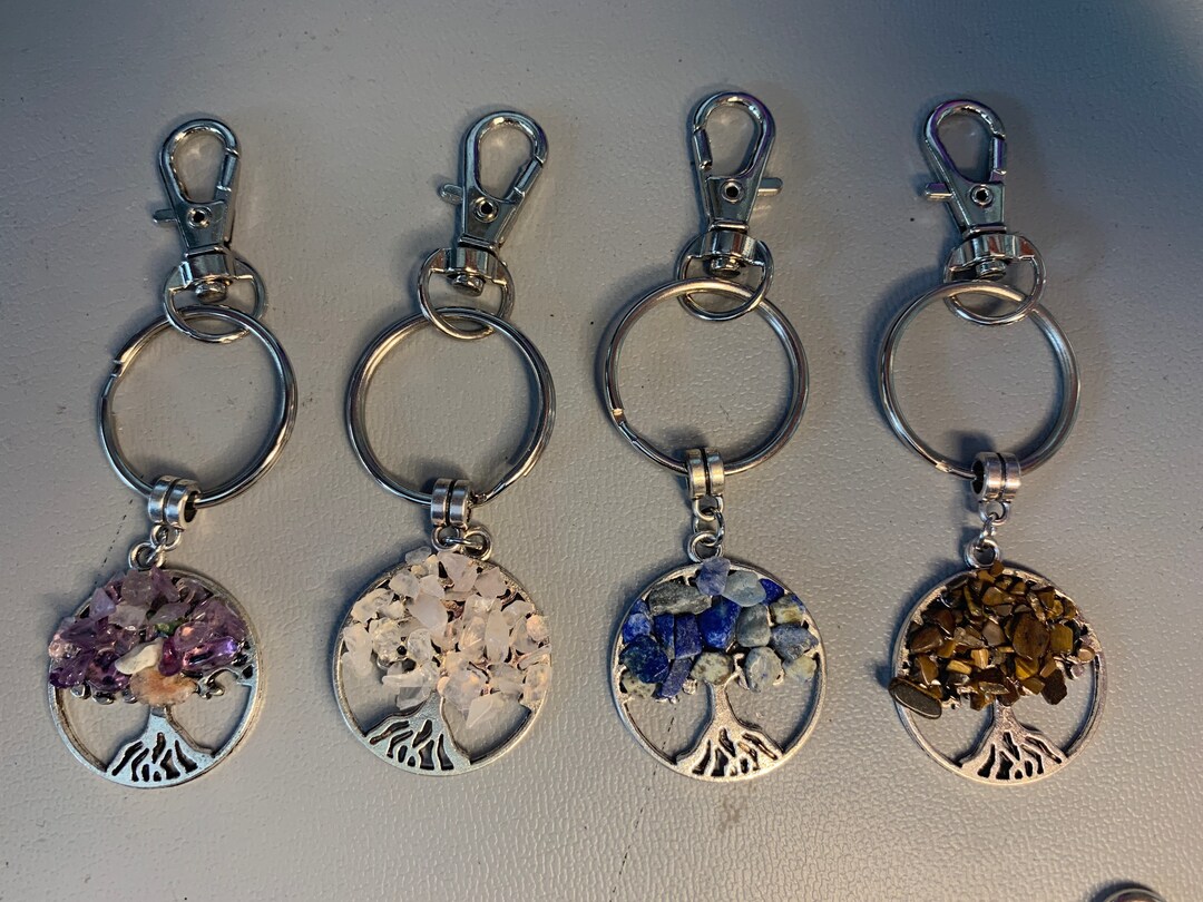 Crystal Gemstone Tree of Life Keyring, Bag Charms, Phone Decor FREE ...