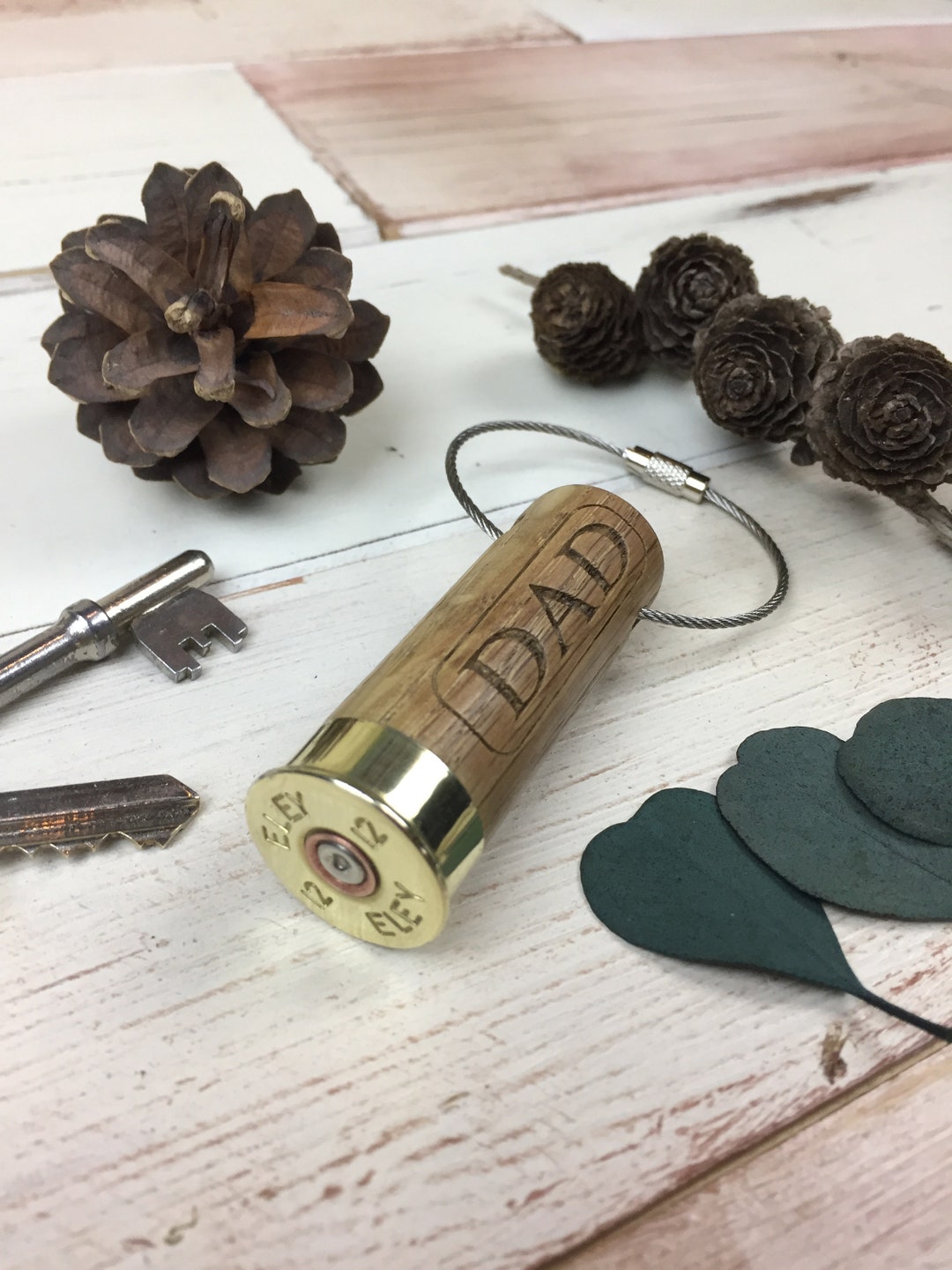 Personalised Shotgun Shell Keyring Keychain in Oak Wood, Outdoor ...