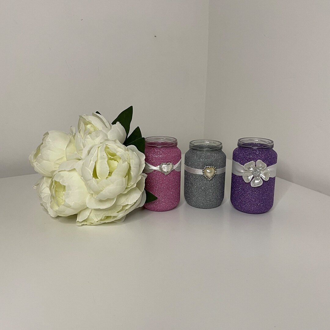 Glitter Jars With Embellishments, Pearl Heart, Diamante Heart, Pearl ...
