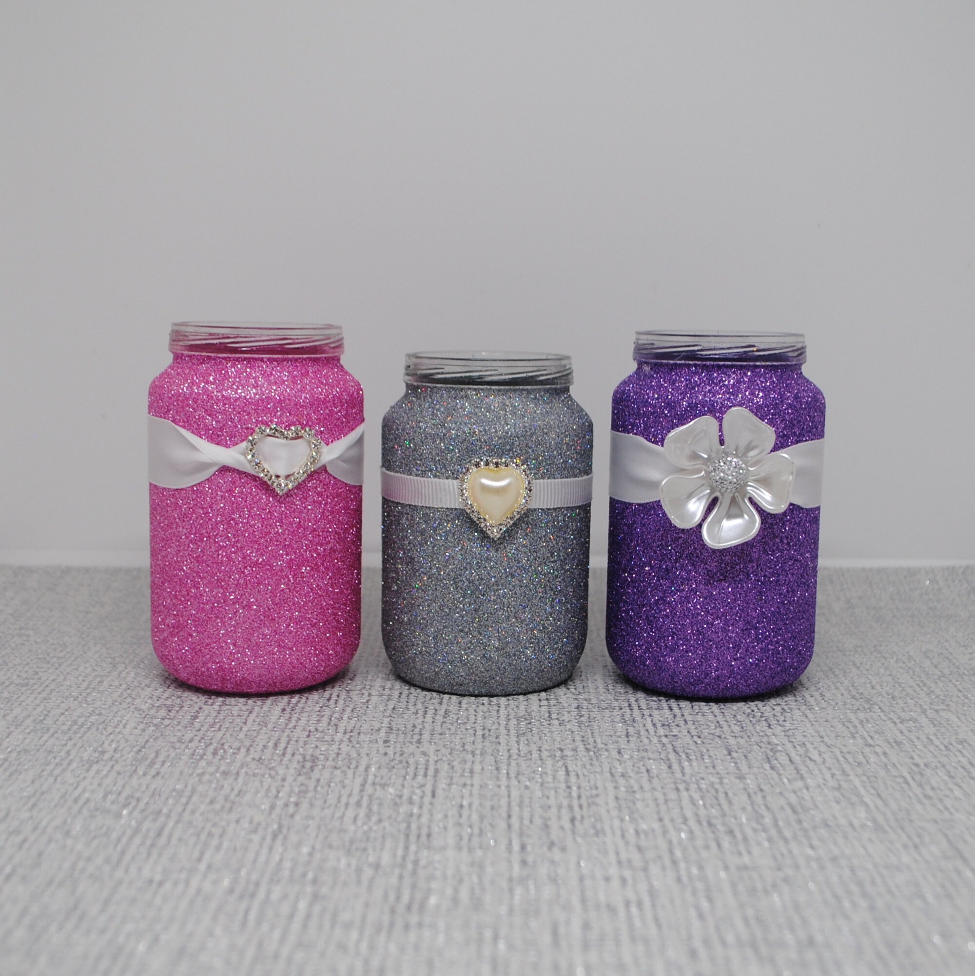 Glitter Jars With Embellishments Pearl Heart Diamante Heart | Etsy