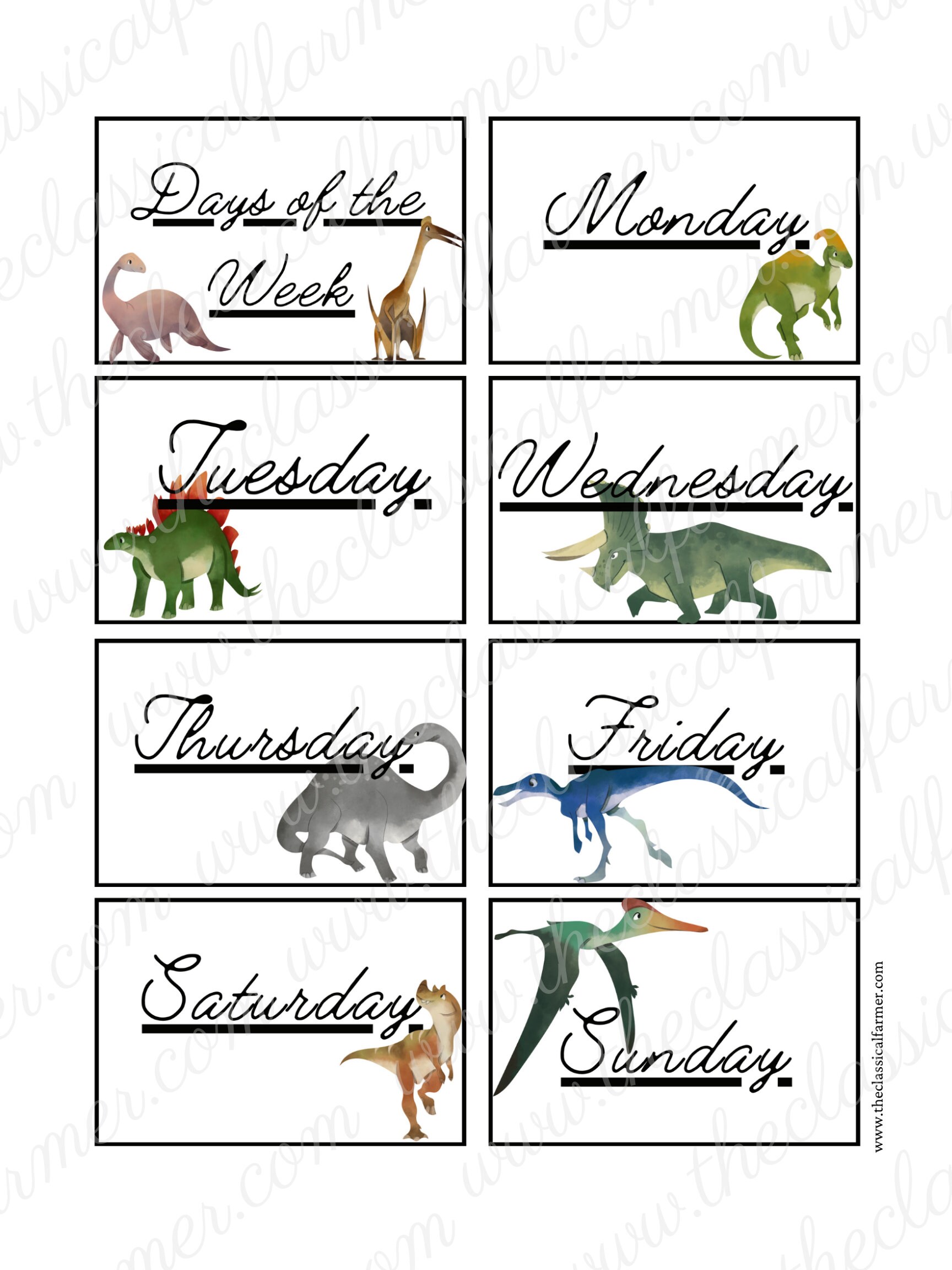 Dinosaur Days of the Week Printable Montessori Education | Etsy