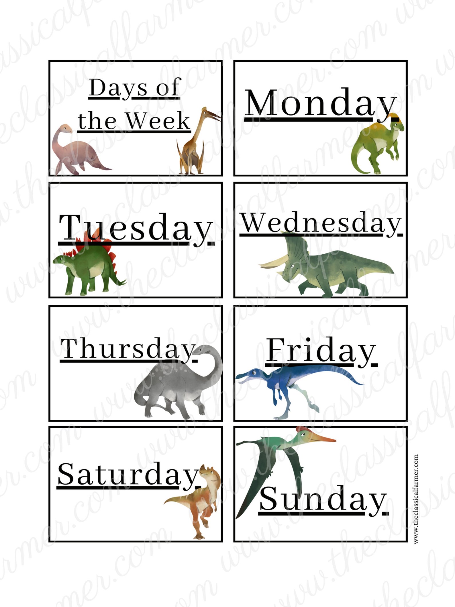 Dinosaur Days of the Week Printable Montessori Education | Etsy