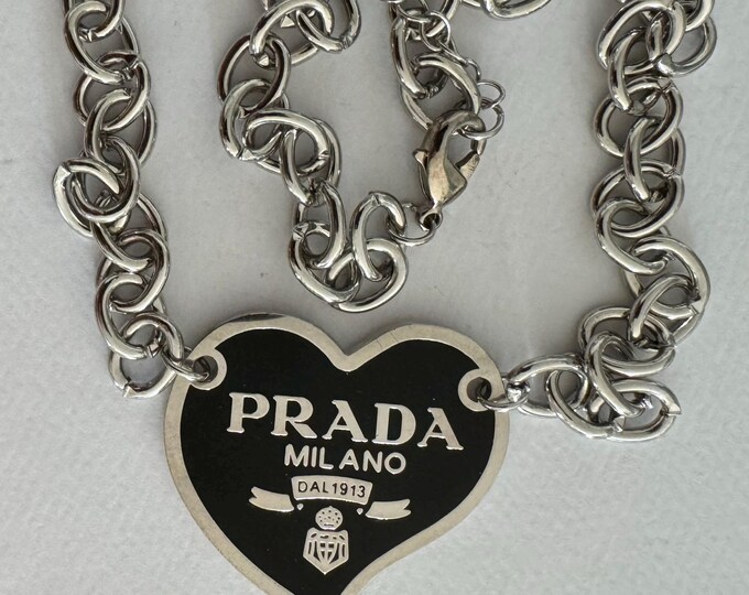 PRADA Vintage Black Heart Tag Pendant Necklace Luxury Designer ...