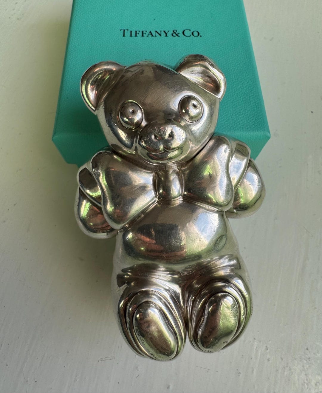 Tiffany & Co. Heavy Sterling Silver Large Teddy Bear Baby Rattle 1984 ...
