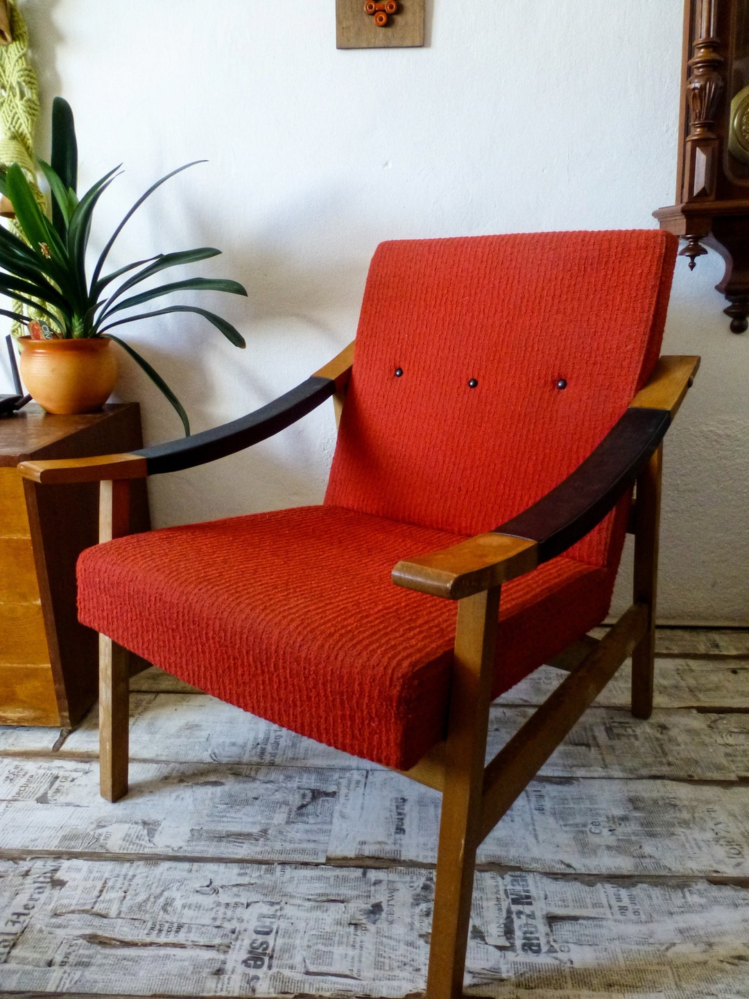 Vintage Armchairretro Red Chair mid Century Chair FREE - Etsy