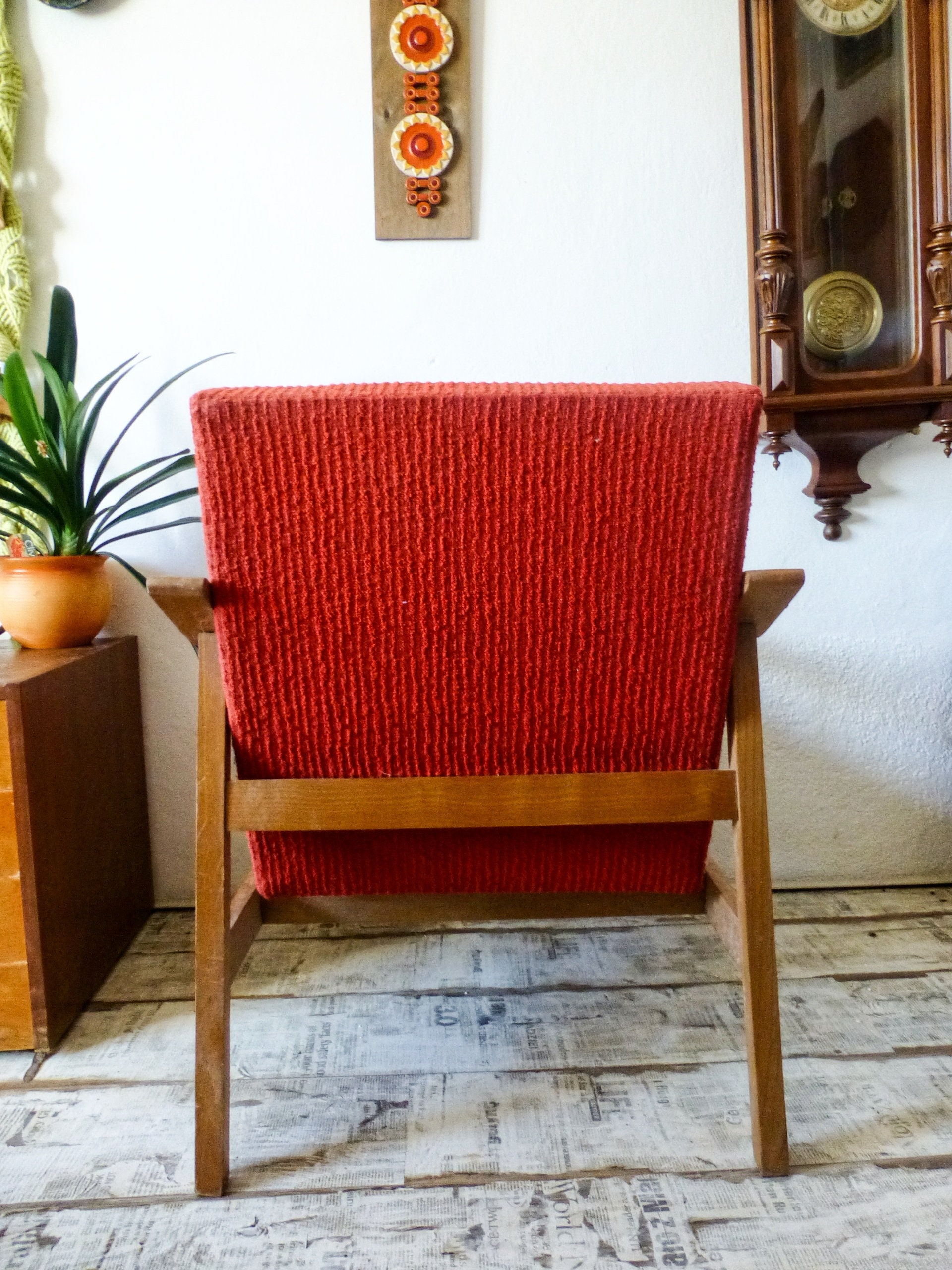 Vintage Armchairretro Red Chair mid Century Chair FREE - Etsy